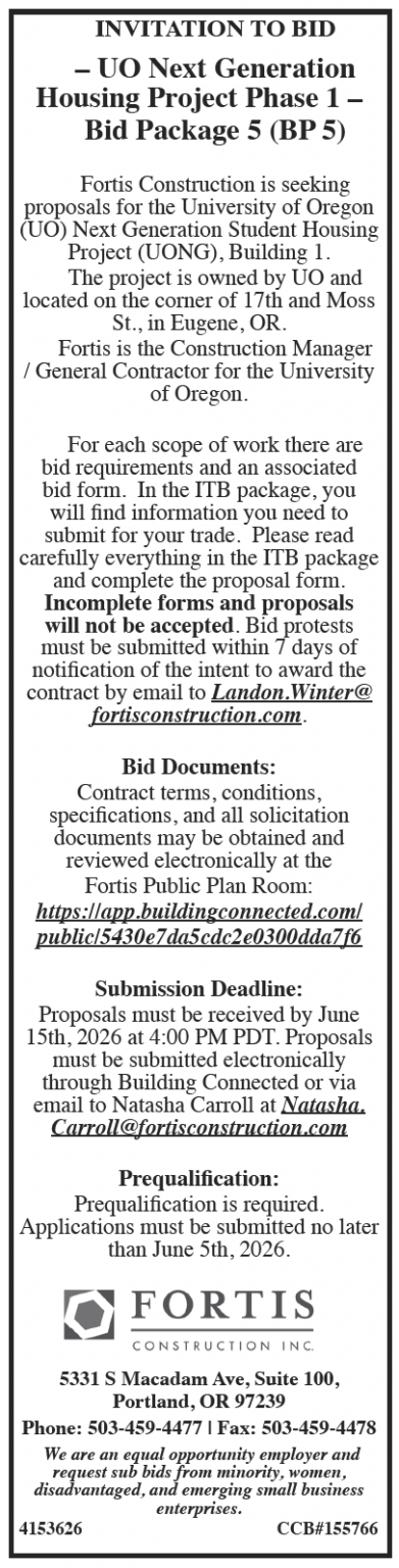 FORTIS CONSTRUCTION – UO Next Generation Housing Project Phase 1 – BP#5 ...